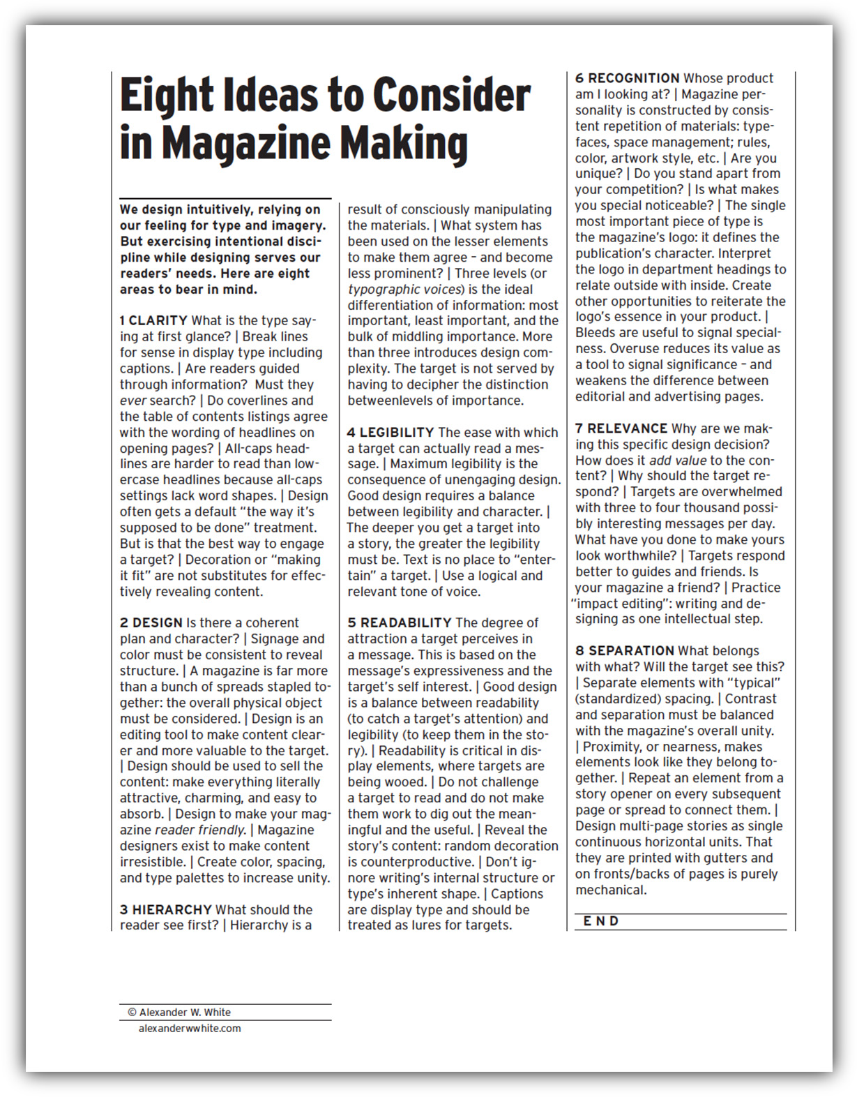 Eight Ideas to Consider in Magazine Making | Alexander W White
