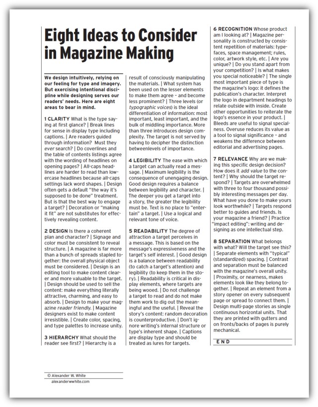 Eight Ideas to Consider in Magazine Making | Alexander W White
