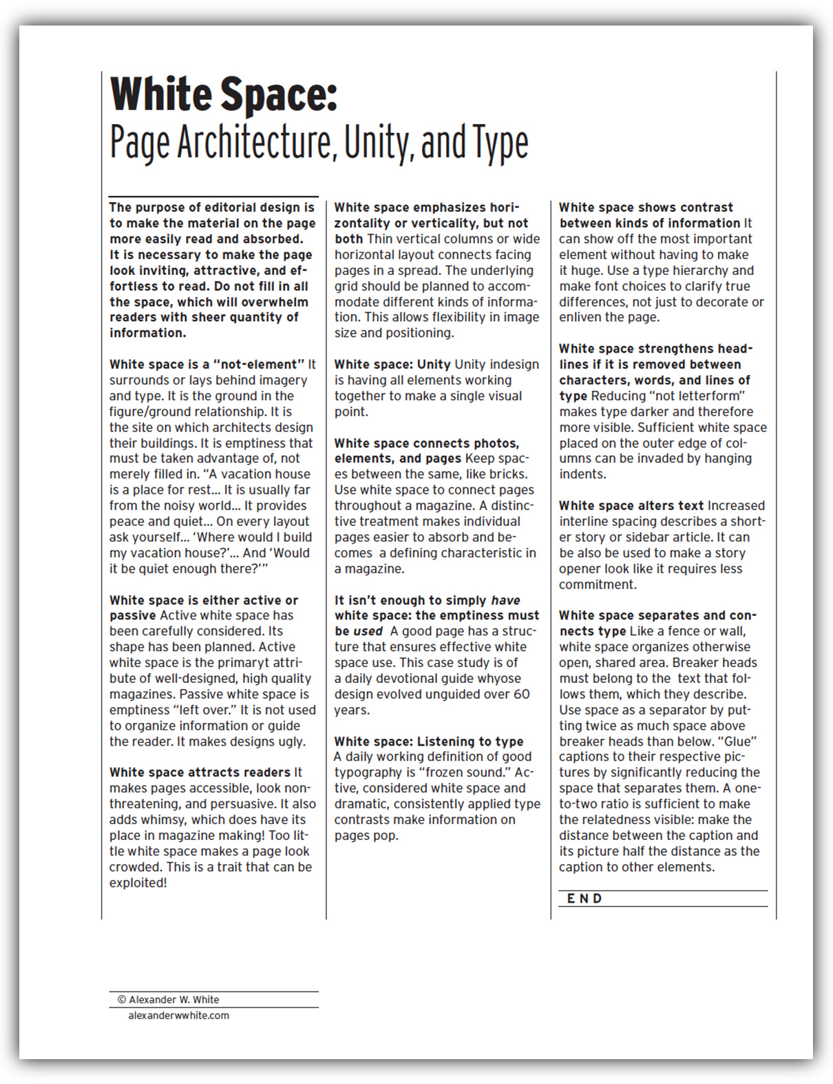 White Space: Page Architecture, Unity, and Type | Alexander W White